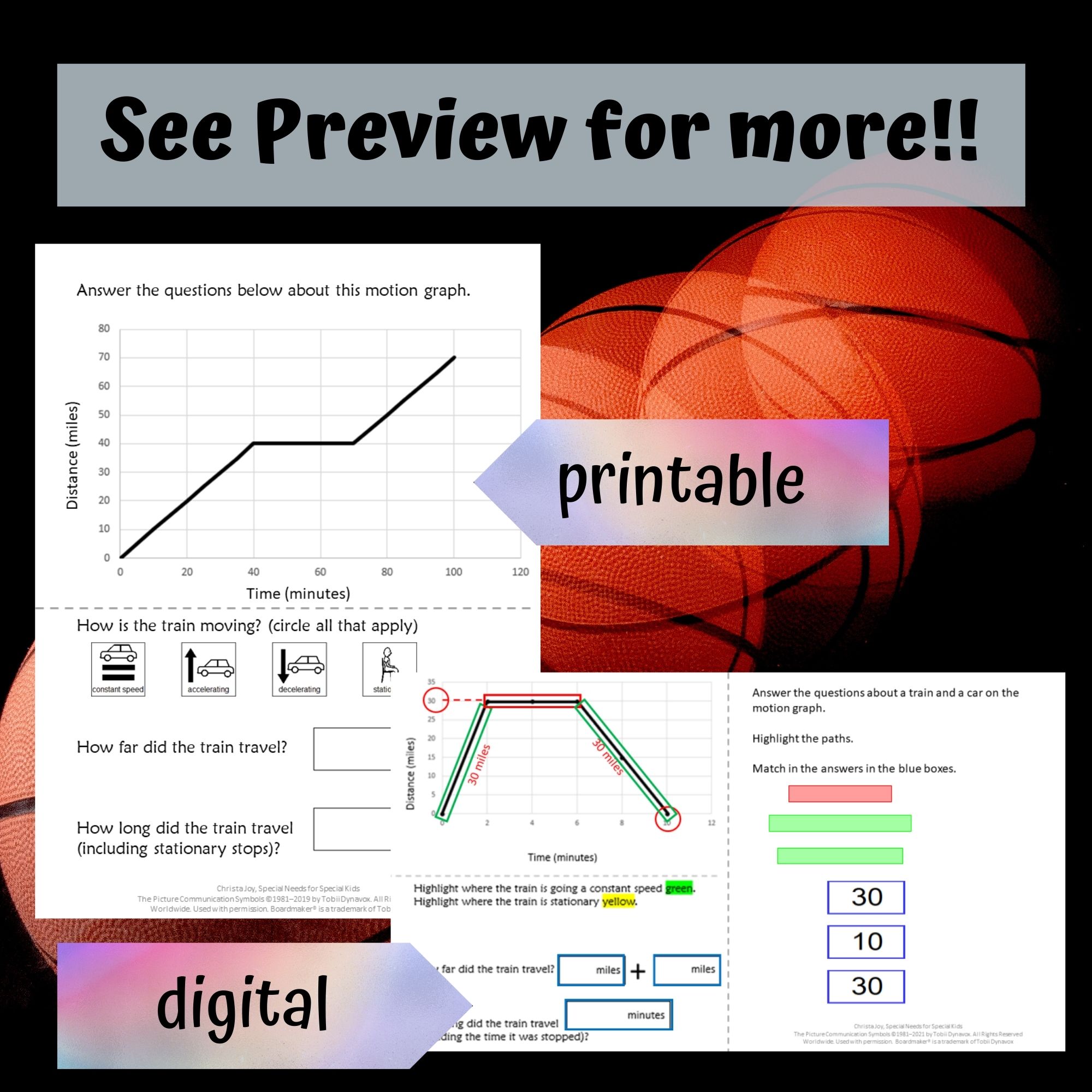 Motion Graphs for High School Special Education PRINT AND DIGITAL ...