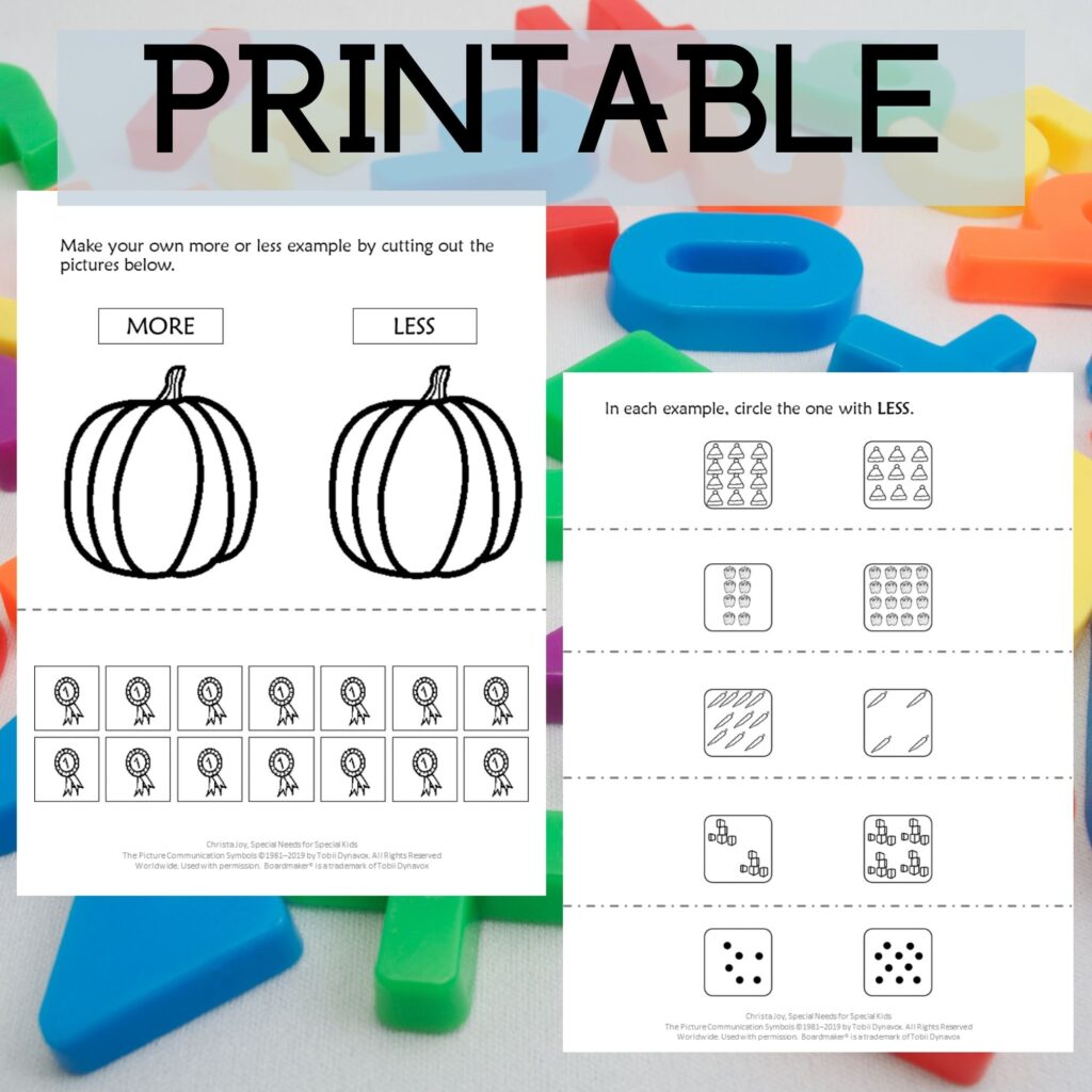 More or Less Math Activities for Special Education PRINT AND DIGITAL ...