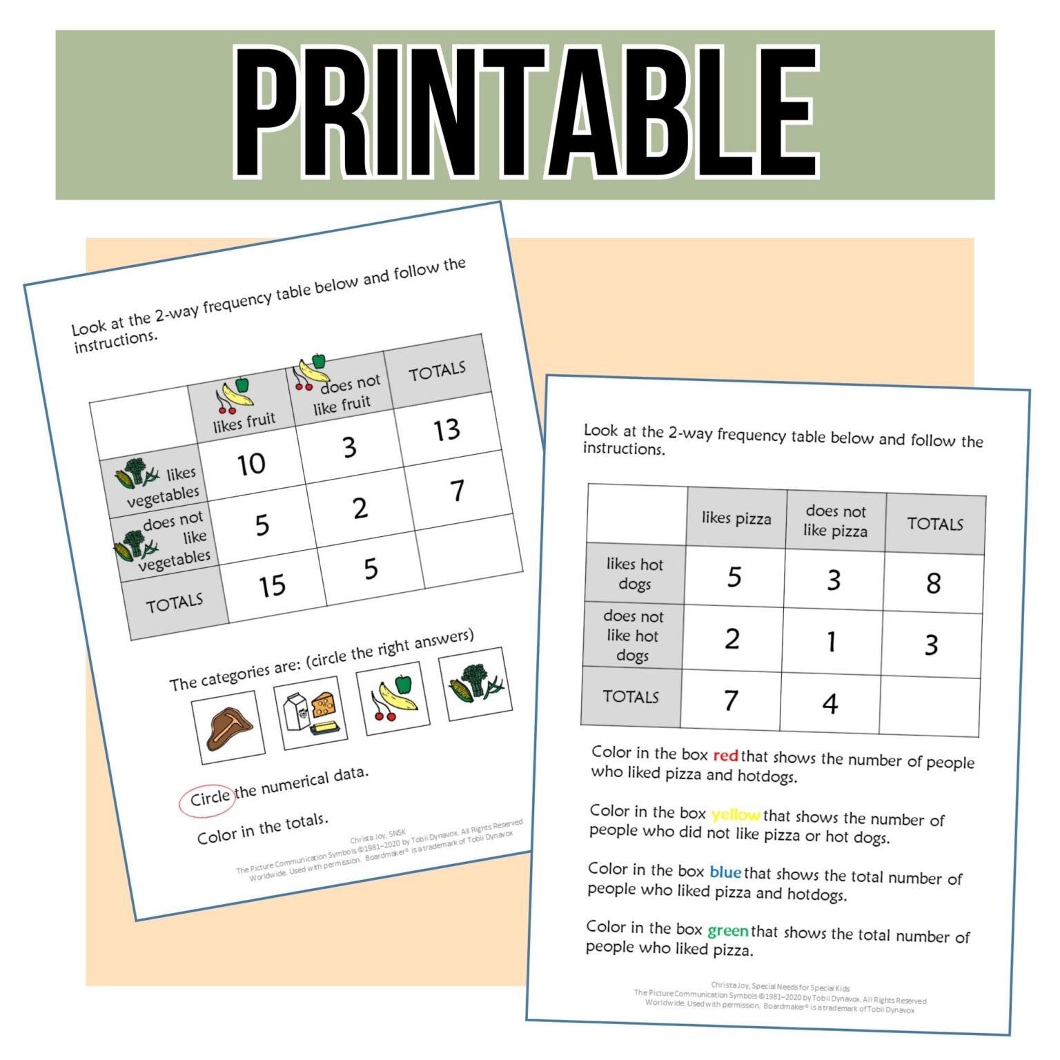 Two Way Frequency Tables Worksheets & Venn Diagram Activities Special ...