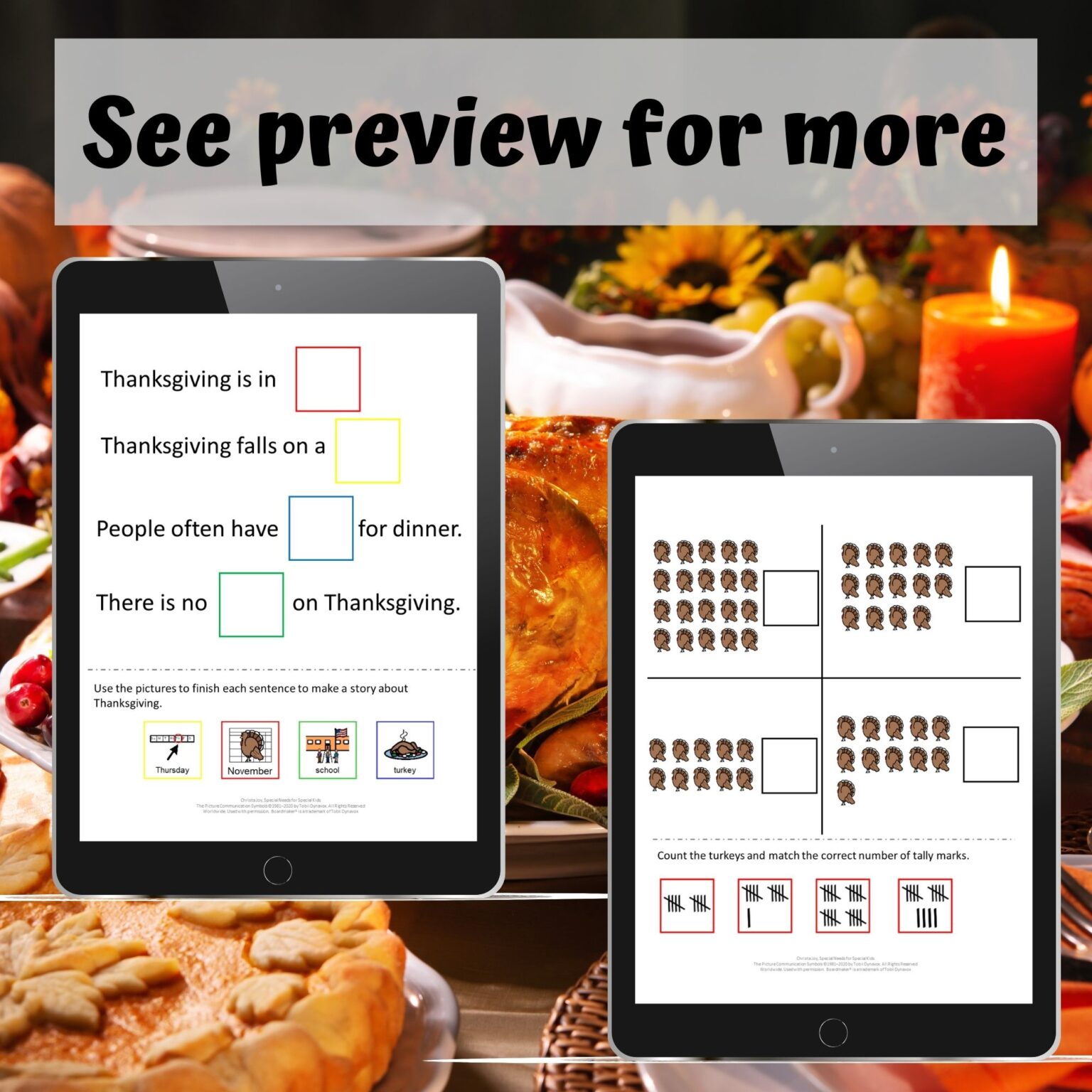 Thanksgiving Digital Worksheets for Special Education Elementary level ...