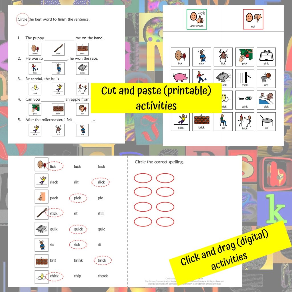 ick Word Family for Special Education PRINT and DIGITAL • Special Needs ...