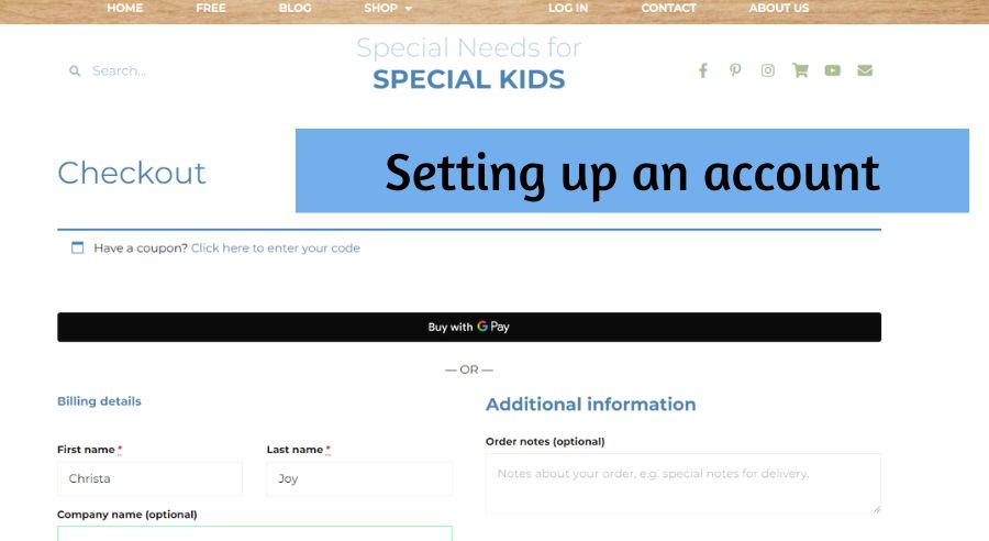 Set up an account • Special Needs for Special Kids